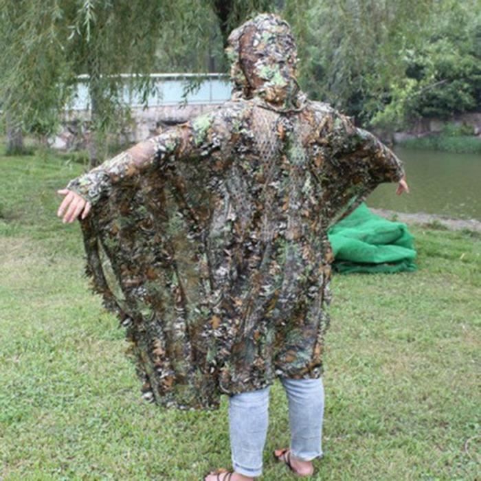 Réaliste 3d feuilles camouflage poncho manteau furtif costumes en plein ...