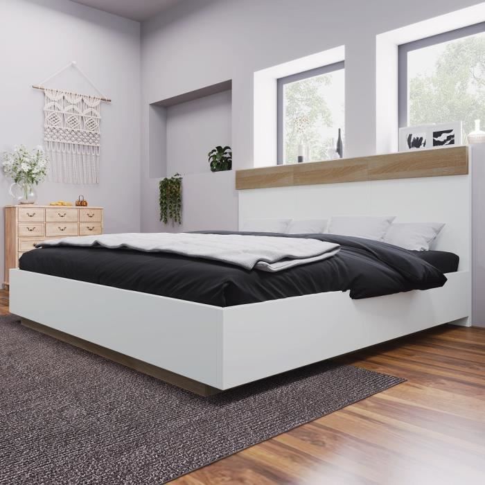 Merax lit double flottant 140x200cm en panneaux de particules, sommier ...