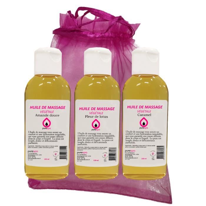 Coffret Modelage Sensuel- 3 flacons d'Huiles de massage Parfumées Fleur de Lotus, Caramel et ...