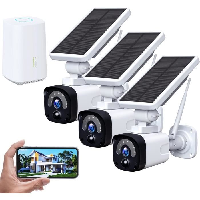 Kit Camera Surveillance Exterieure Solaire, 4Mp Systeme Camera De ...