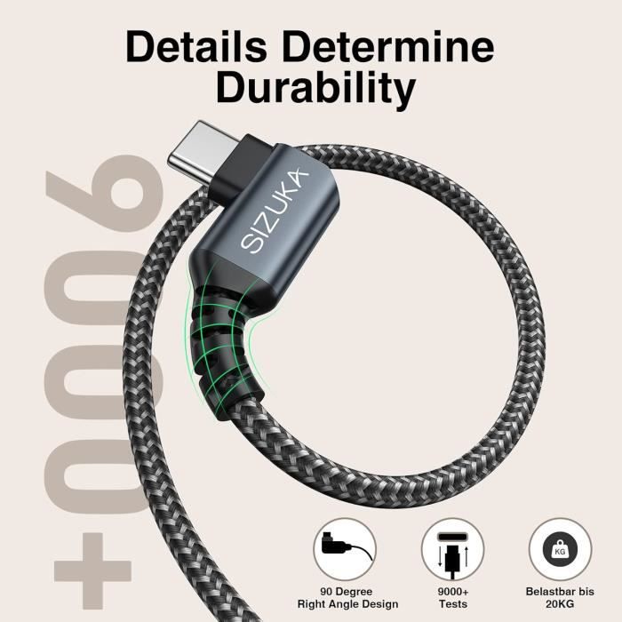 Câble Usb C Coudé 90 Degrés [0.3M - Lot De 2]Charge Rapide Câble ...