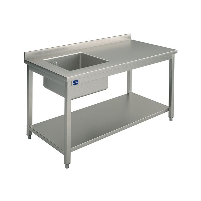 Plonge Inox avec Bac et Dosseret 1 Étagère - Profondeur 600 mm - Virtus - l1600- L1- P600- h850 ...