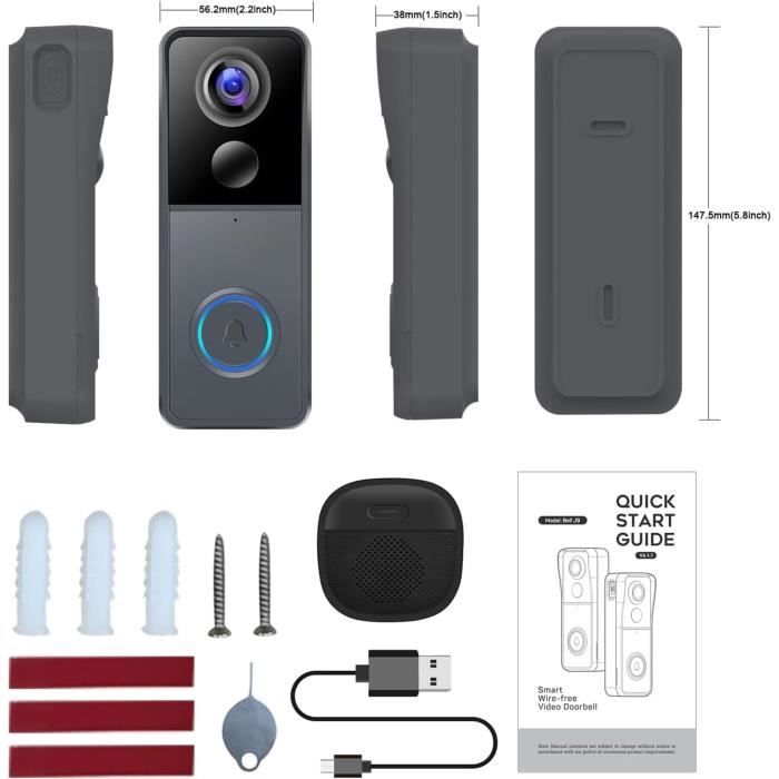 Caméra Sonnette Vidéo Wifi Sans Fil Professionnelle Avec Carillon ...