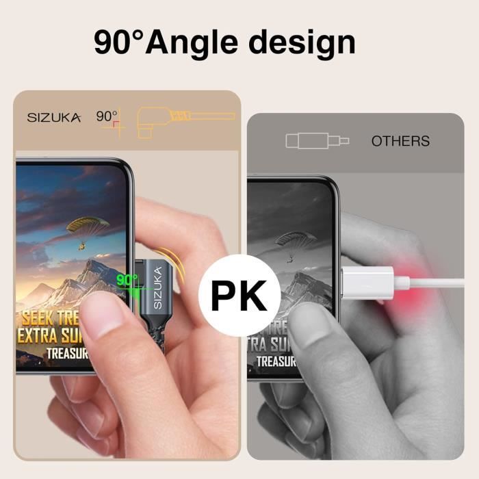 Câble Usb C Coudé 90 Degrés [0.3M - Lot De 2]Charge Rapide Câble ...