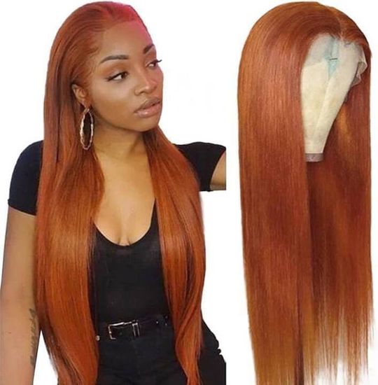 Perruque Lace Front Wig synthétique longue et lisse for femmes, couleur ...