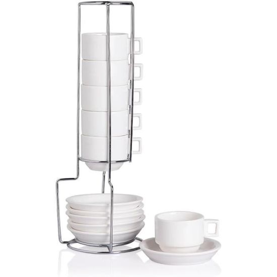 Lot De 6 Tasses À Expresso En Céramique, 70 Ml, Empilables, Avec ...