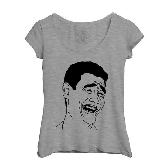 T-shirt Femme Col Echancré Gris Yao Ming Meme Troll Face Fun Gris ...