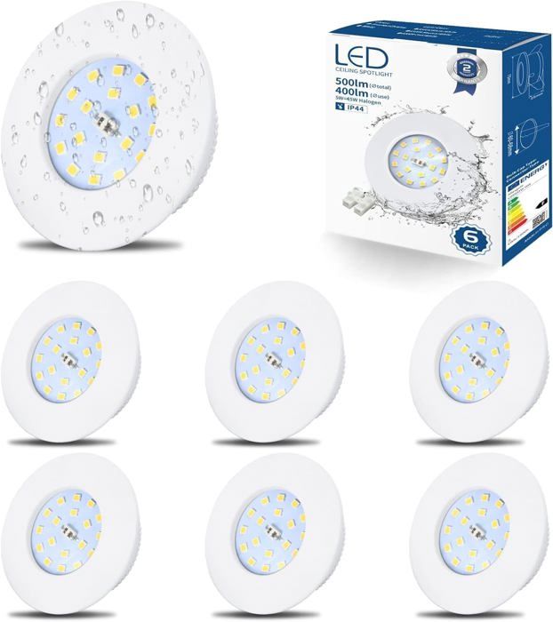 Spot Led Encastrable Extra Plat 5W,6X Spot Salle De Bain Ip44,Blanc ...