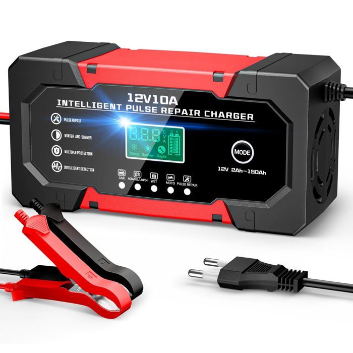 Chargeur de Batterie Voiture 10A 12V LiFePO4 Chargeur Intelligent pour ...