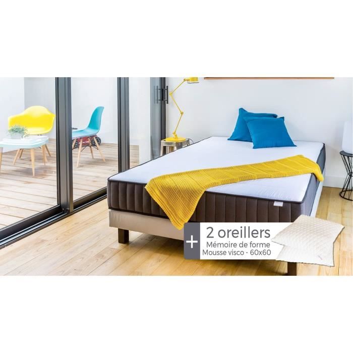 Ensemble matelas mémoire 180x200 + 2 sommiers 90x200 Memo Zen Hbedding ...