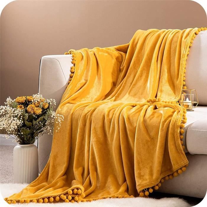 Plaid Couverture Polaire Jaune 130X150 Cm Plaid Canape Couverture ...