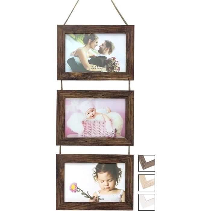 Cadres photo multiples décoratifs - Cadre photo en bois suspendu mur ...