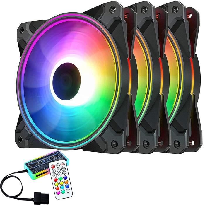 3 ventilateurs LED ARGB colorés PC Case 120 mm HUB LED RGB avec ...
