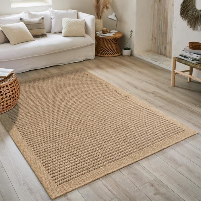 Tapis - NAZAR RUGS - NATURE - 160x160 cm - Effet jute naturel - Marron ...