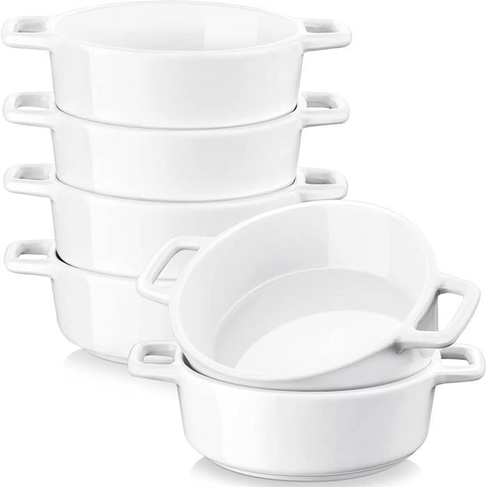 Ramequin Dish Moule à Soufflé, Sets de Pâtisserie en Porcelaine 6 Pièces pour Brûlée, Quiché ...