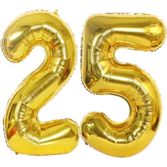 Ballons Anniversaire 25 Ans Doré, 40 Pouces Feuille Ballon Chiffre 25 ...