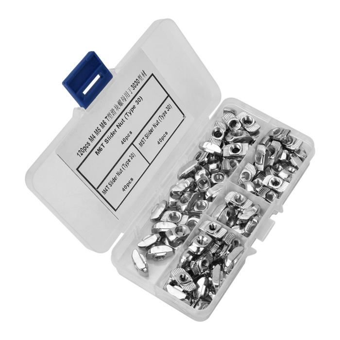 Duokon Écrou en T 120pcs Écrou Coulissant à Rainure en T M4 M5 M6 Matériel Fixation pour Profilé ...