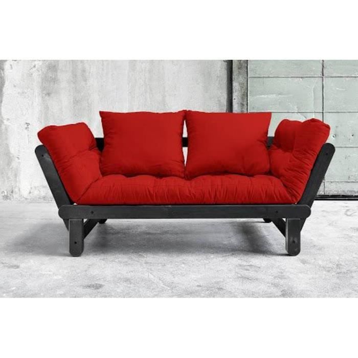 Banquette méridienne noire convertible futon rouge BEAT couchage 75 ...
