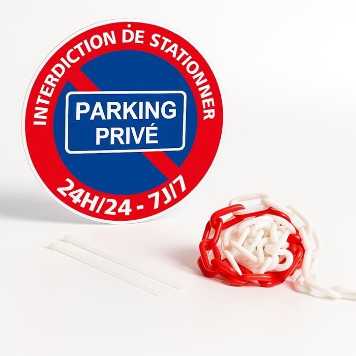 PANNEAU ROND SIGNALISATION PRÉPERCÉ CHAINE PLASTIQUE ROUGE/BLANC ...