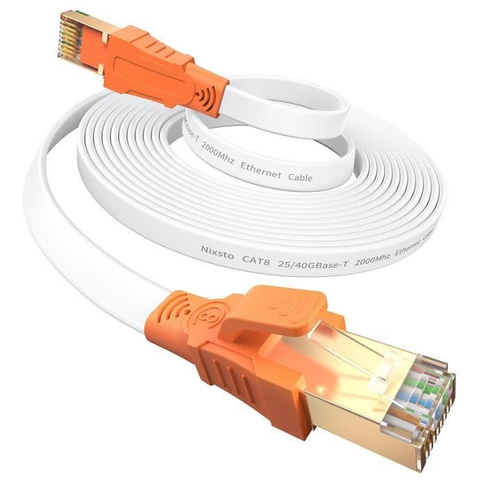 Cable Ethernet 10m, Cat8 Cable de Réseau Grande Vitesse 40Gbps 2000MHz ...