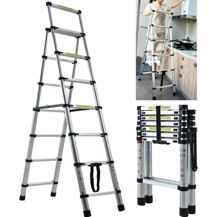 Escabeau télescopique 7 marches en alm ultra résistant capacité 150 kg ...
