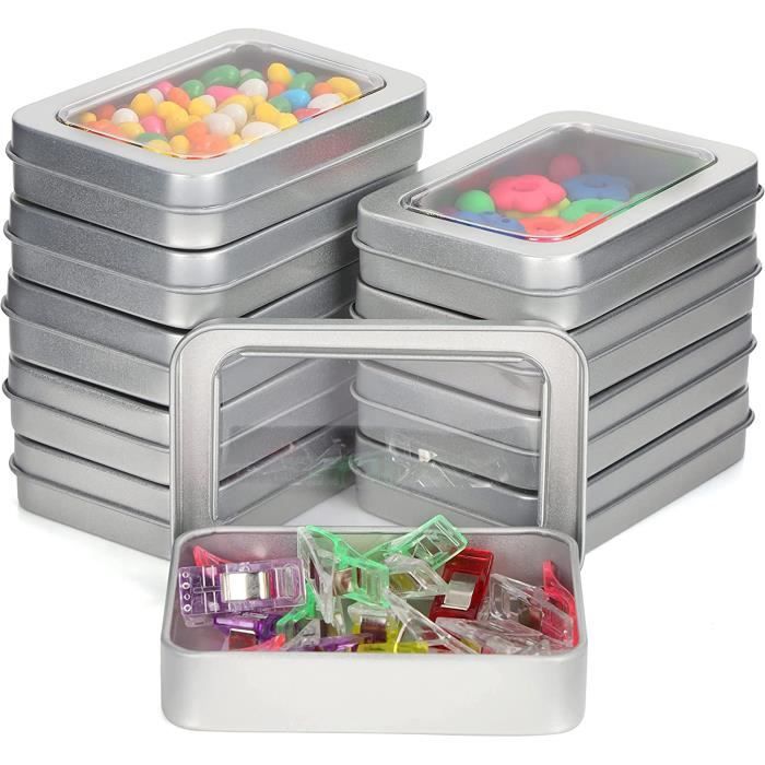 Kurtzy Lot de 10 Boite Metallique Argentée avec Couvercle - 9 x 6,3 x 1 ...