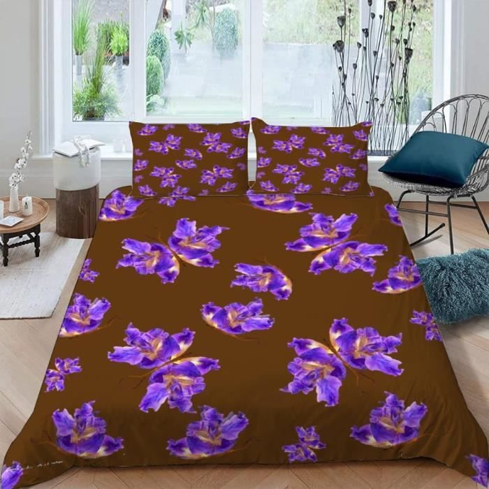 Munoor 3 Pièces Parure De Lit 2 Personnes Adultes Papillon Violet ...