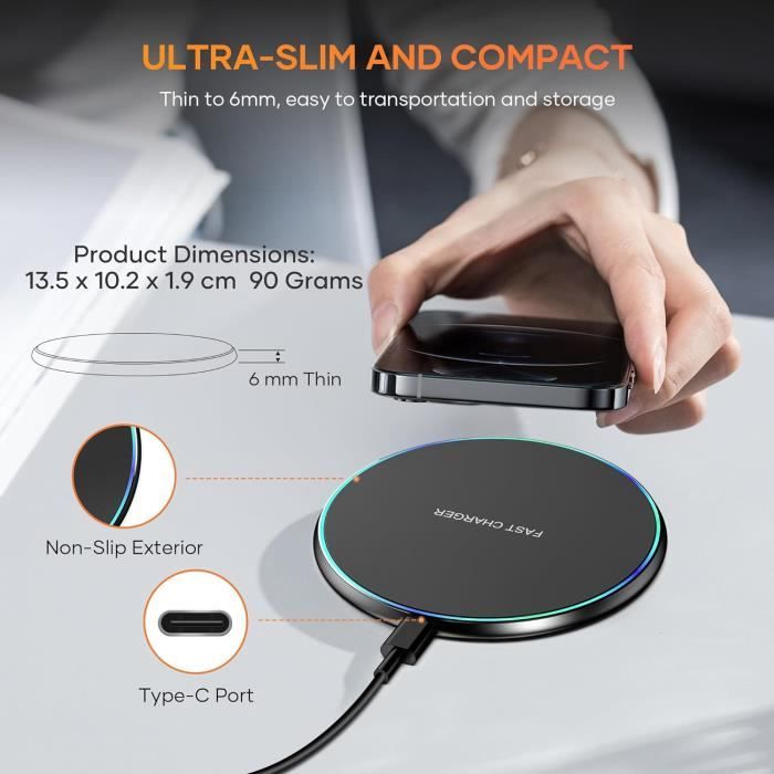 Chargeur Sans Fil Rapide, Chargeur Induction 15W Charging Pad Pour ...