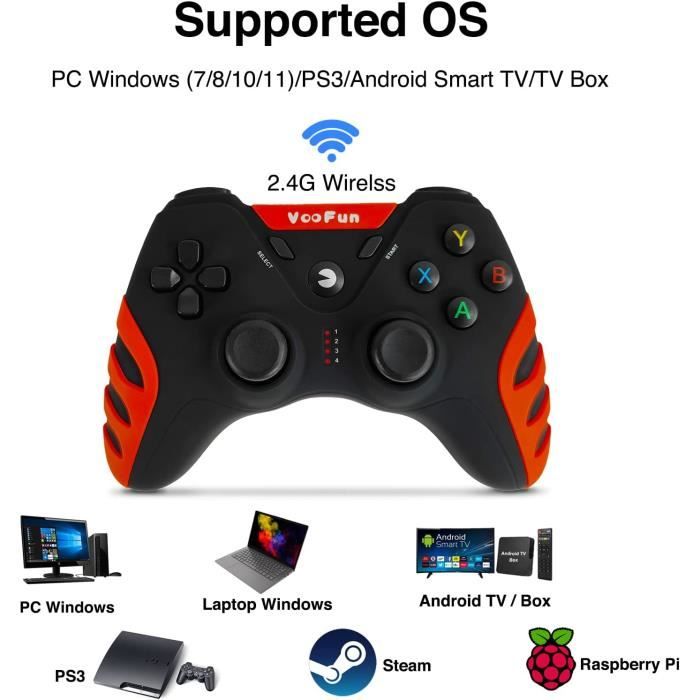 Gamepads Pc Manette Ps3, 2,4G Sans Fil Gamepad Avec Double Vibration ...