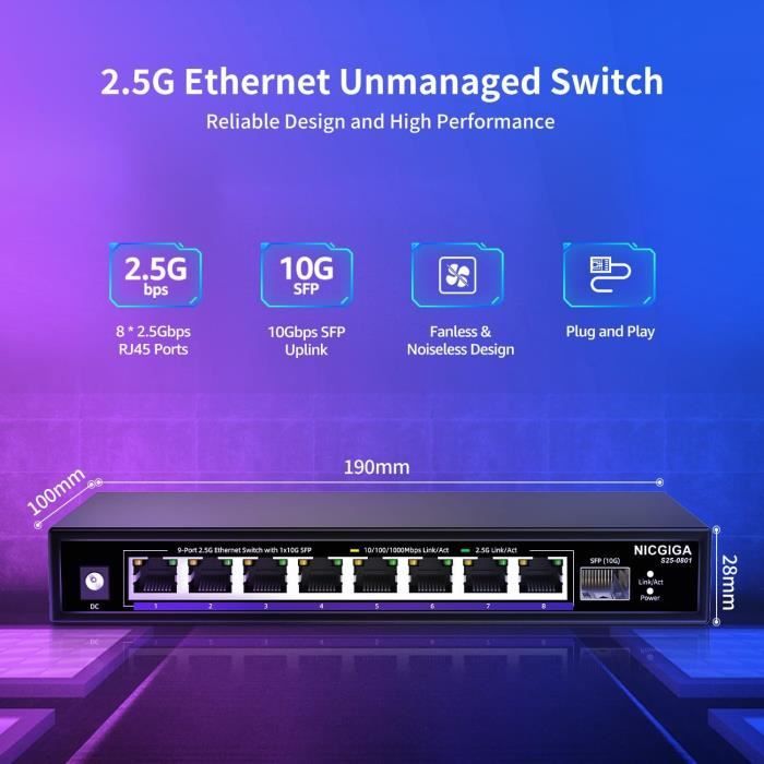 8 Port 2.5G Ethernet Switch With 10G Sfp Uplink, Unmanaged 2.5Gb ...