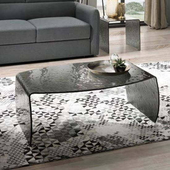 Table basse en verre trempé - ELMO - Modèle bombé fumé - Gris - Blanc ...