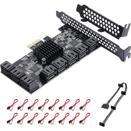Carte D'Extension Pcle 16 Ports Sata Iii 6 Gbps X1-X4-X8-X16, Prend En Charge 6 Appareils Sata 3 ...