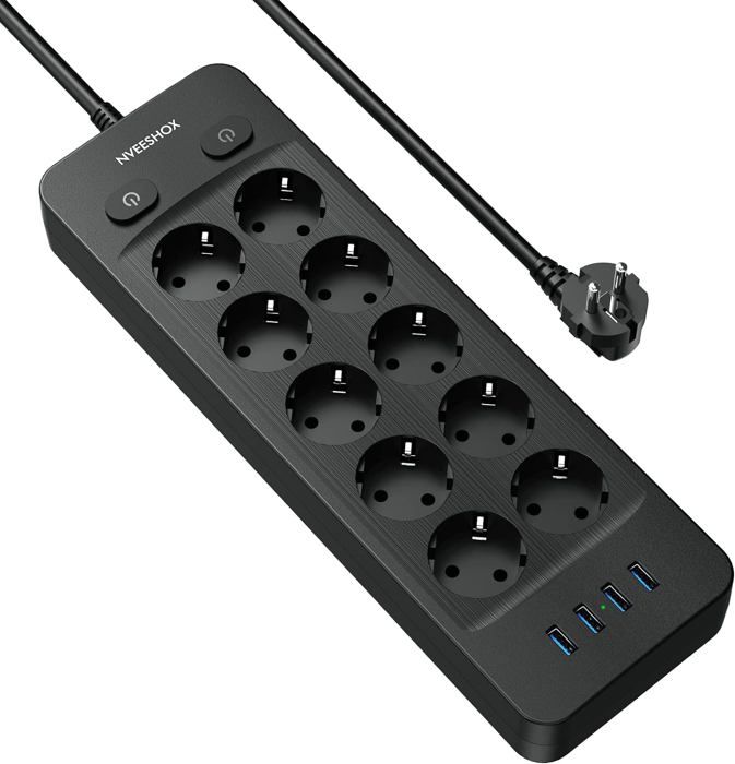 Noir Multiprise Electrique (16A/4000W), Multiprise 10 Prises avec 4 ...
