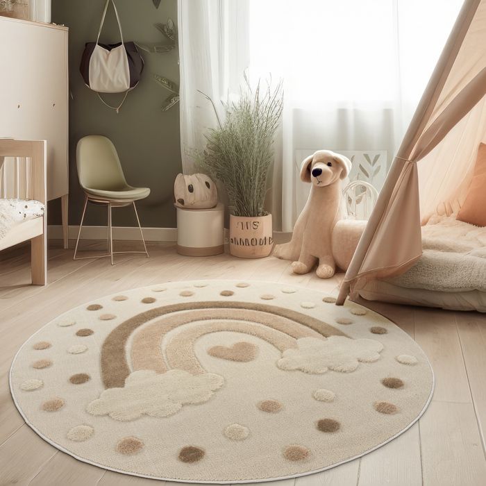Paco Home Tapis Chambre Enfant Bebe Fille Garcon Rond Moelleux 3D ...