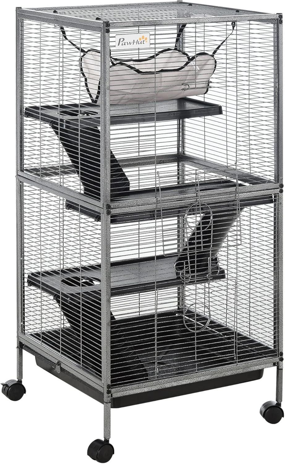 PawHut Cage pour Petits Animaux Portable à 4 Niveaux Cage Chinchilla ...