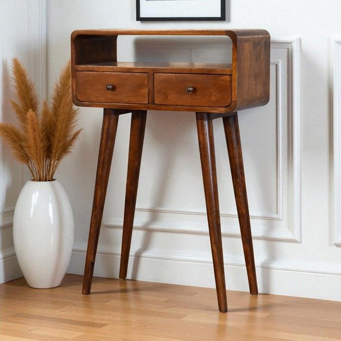 Artisan Furniture Solid Wood Mini Chestnut Console Table, 2 Drawers and ...