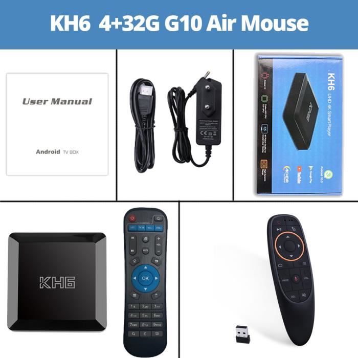 Ue Plug - KH6 G10 - boîtier TV KH6, Android 10.0, Assistant vocal, Wifi 3D, décodeur très rapide ...