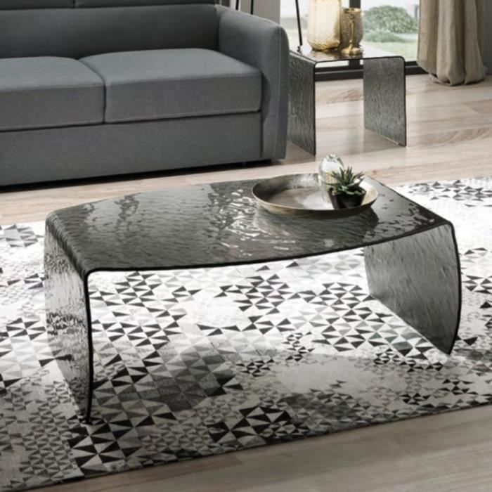 Table basse en verre trempé - ELMO - Modèle bombé fumé - Gris - Blanc ...