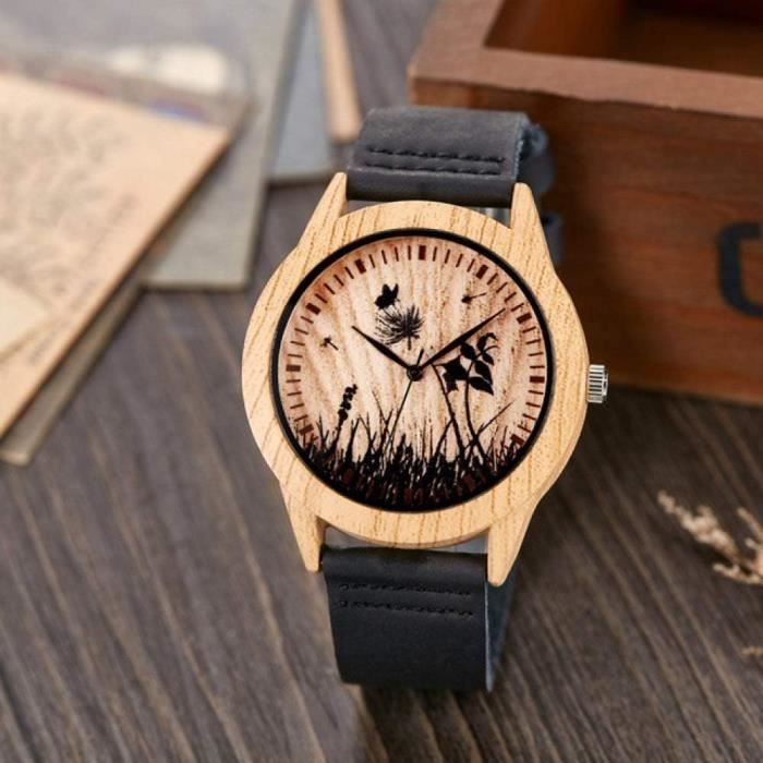 Montre En Bois Hommes Autruche Cerf Montre-Bracelet Imitation Imiter ...