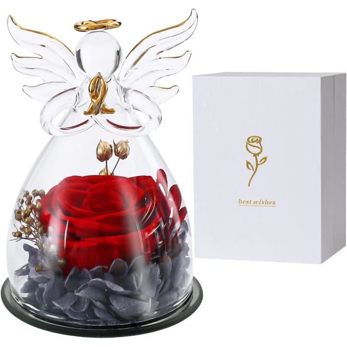 Rose Eternelle, Véritable Rose Eternelle sous Cloche Ange, Cadeau pour ...