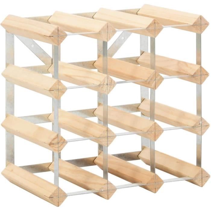 Étagère pour 12 bouteilles en pinède solide - Acier galvanisé - Range-bouteilles modulable ...