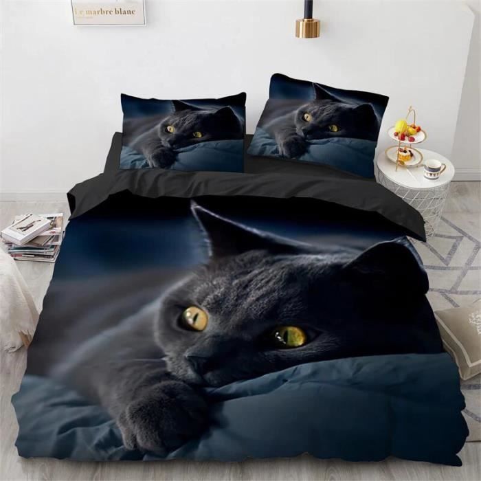 Chat noir Parure de lit 3D 2 personnes 1 housse de couette 220*240cm ...