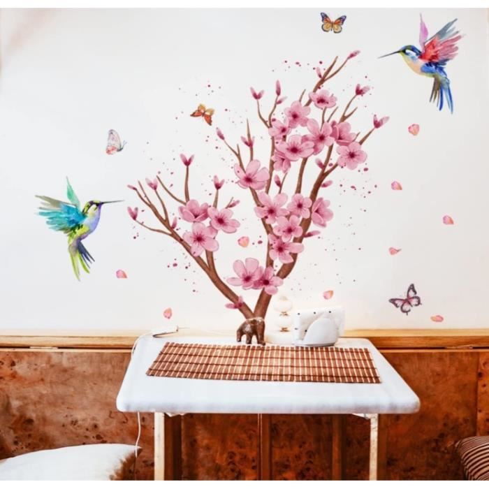 Stickers Muraux Fleurs de Cerisier Autocollants Muraux Floraux Colibri ...