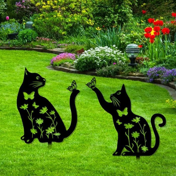 Statue en Métal en forme de Chat - KAKOO - 2Pcs - Noir - Décoration de ...