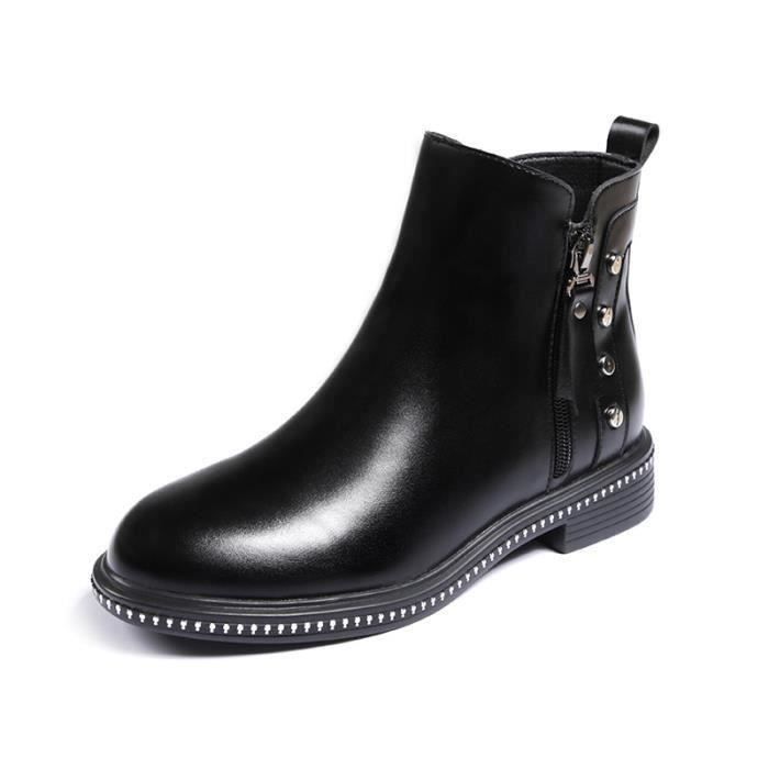 Bottines Cuir Martin Chaussures Femme - DICK™ - Noir - Cuir pu ...