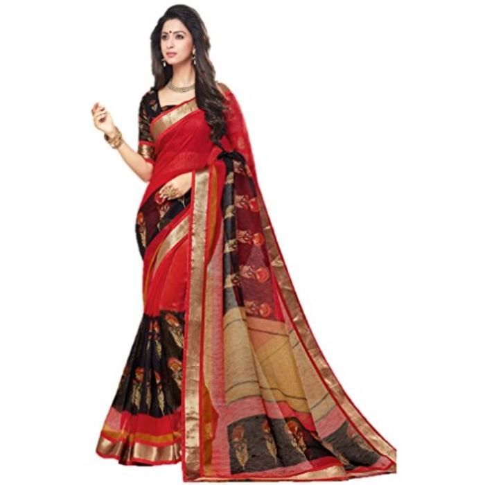 Chemisette WHPJ4 Saree en lin avec pièce de chemisier Rouge - Cdiscount ...