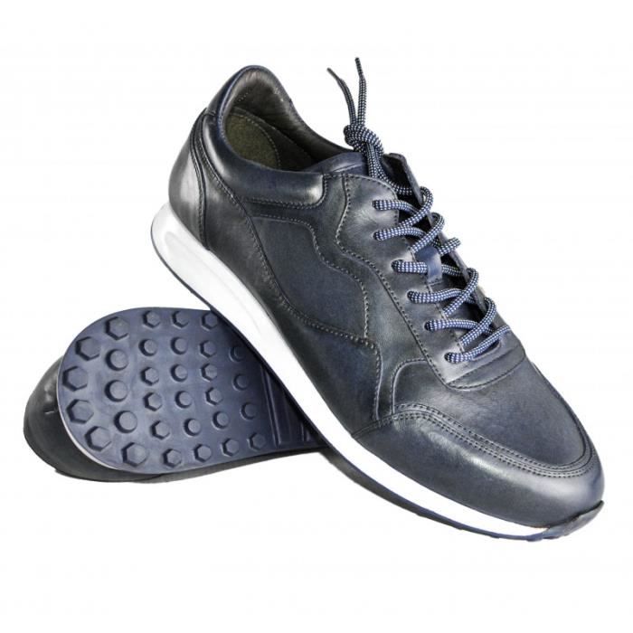 Zerimar Baskets en cuir à lacets modèle HUMA Navy blue - Cdiscount ...