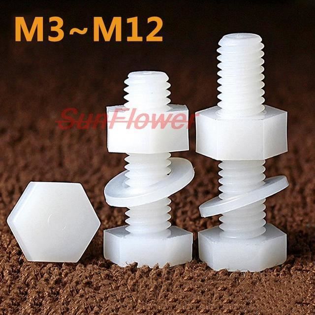 VISSERIE,M5 (25Pcs)-20mm--Vis hexagonales en Nylon blanc M3 M4 M5 M6 M8 ...