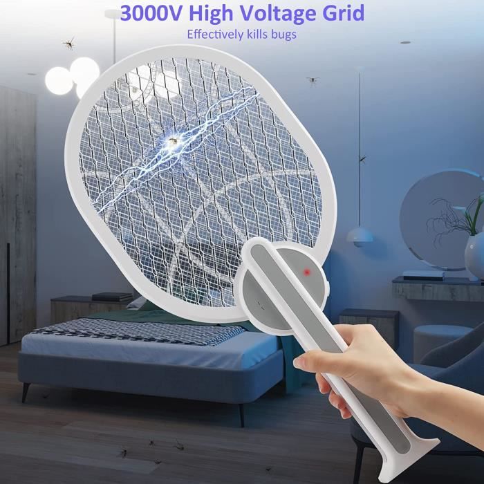 Raquette Electrique Insectes USB Rechargeable, 2 en 1 Raquette Anti ...