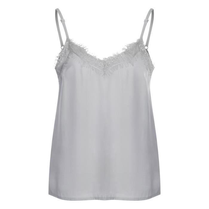 Debardeur Mode Femmes Dentelle Gilet Sexy Camisole Sans Manches Solide Tops Gris Gris Cdiscount Pret a Porter